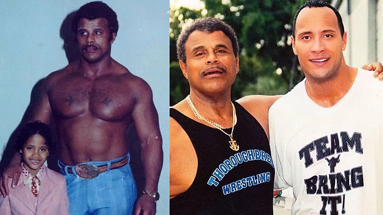 "Truth is blue; this story is red," says Dwayne Johnson about father R