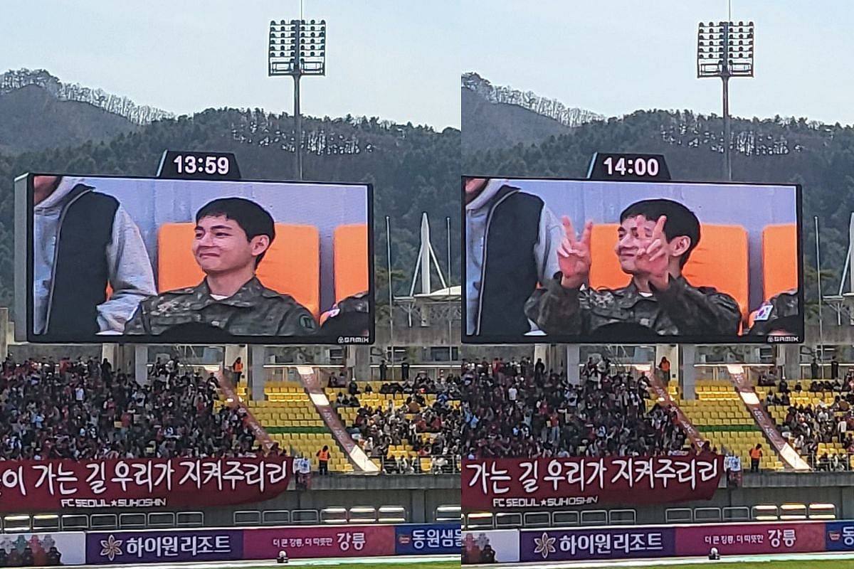 BTS’s V makes an unexpected appearance at a football game in Chuncheon