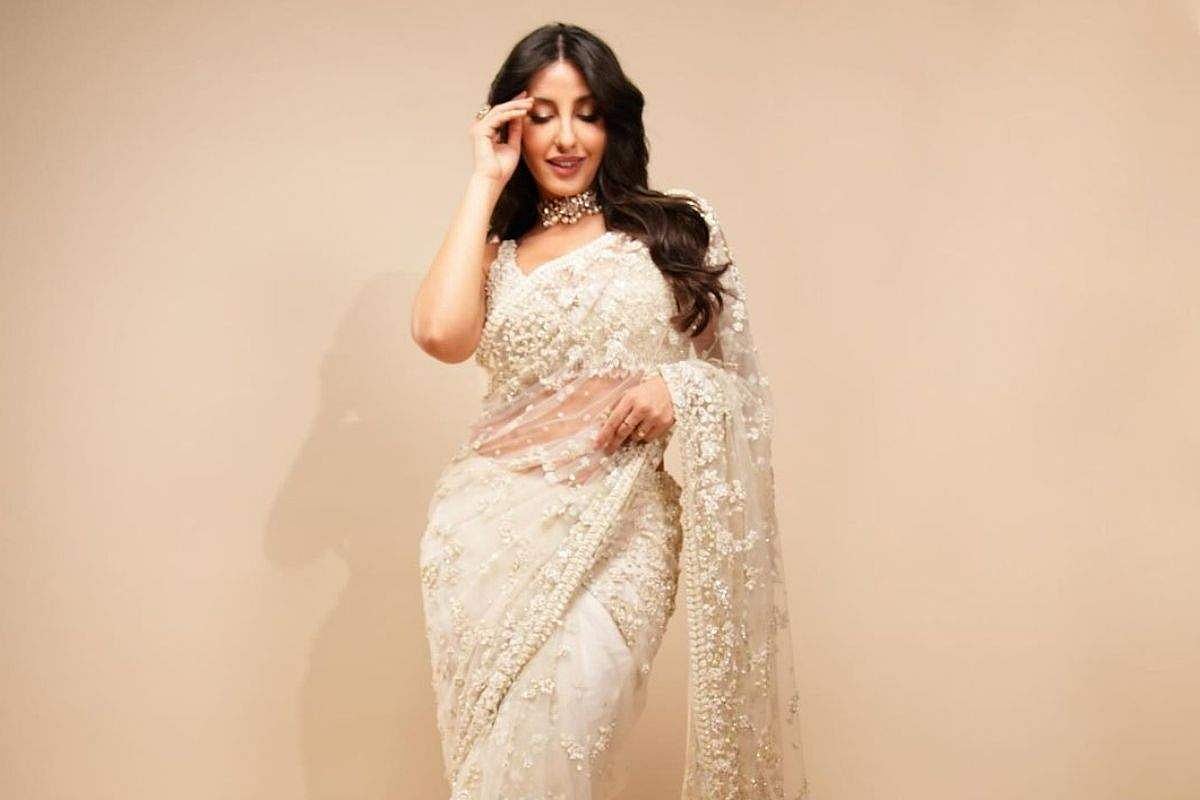 Nora Fatehi dazzles in an INR 138,000 ethereal ivory sari by Seema ...