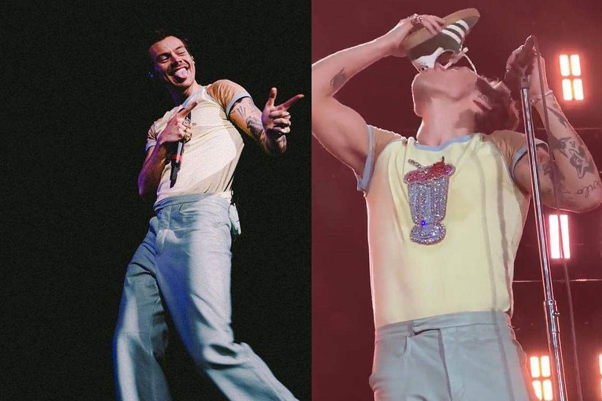 Harry Styles shocks fans by drinking from his shoe during a concert in ...